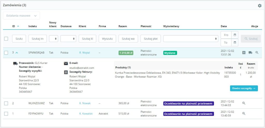 Zarządzanie zamówieniami - Dokumentacja Prestashop 1.7 Astrabit